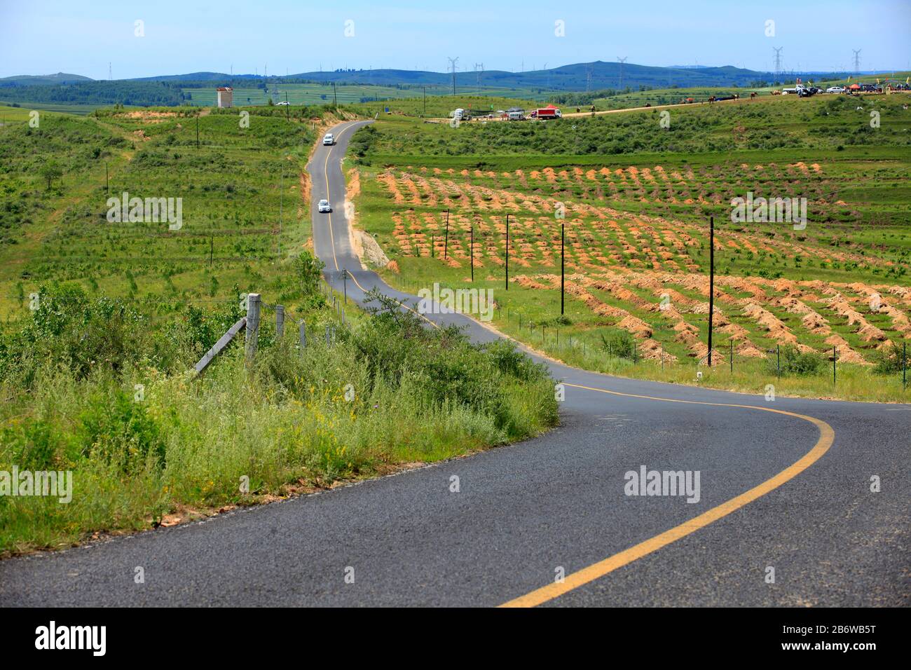 The asphalt road is on the prairie Stock Photo - Alamy
