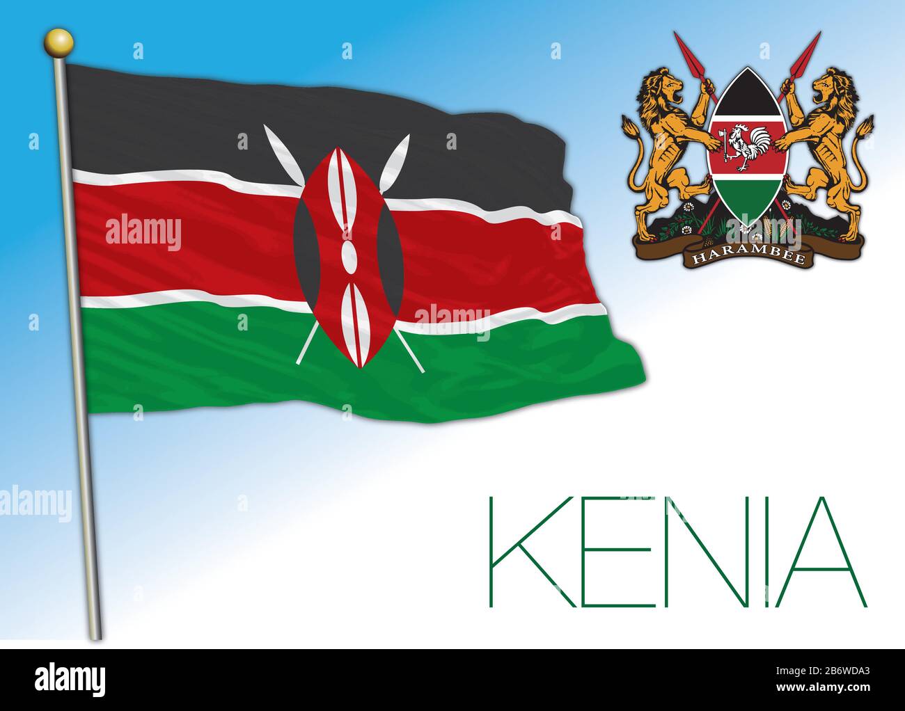 Kenia official national flag and coat of arms, africa, vector ...