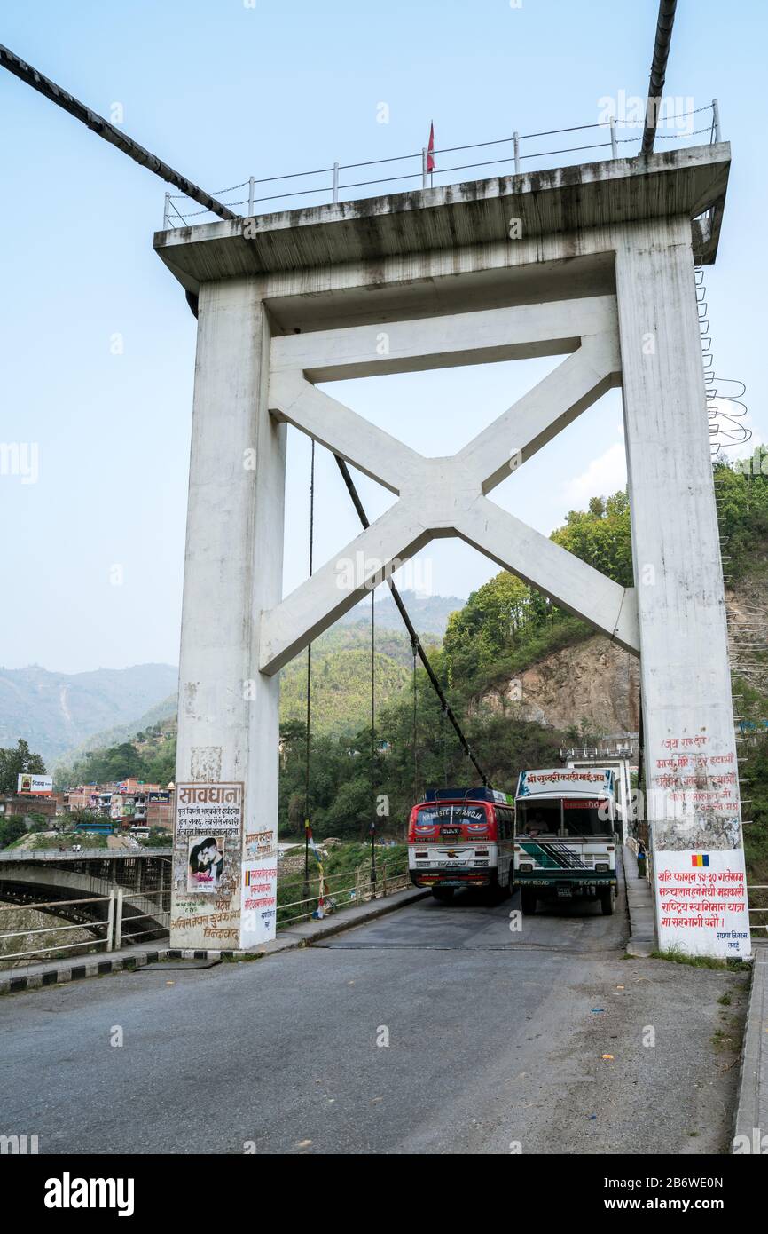 Muglin bridge on the road from Katmandhu to Pokhara, Nepal Stock Photo ...