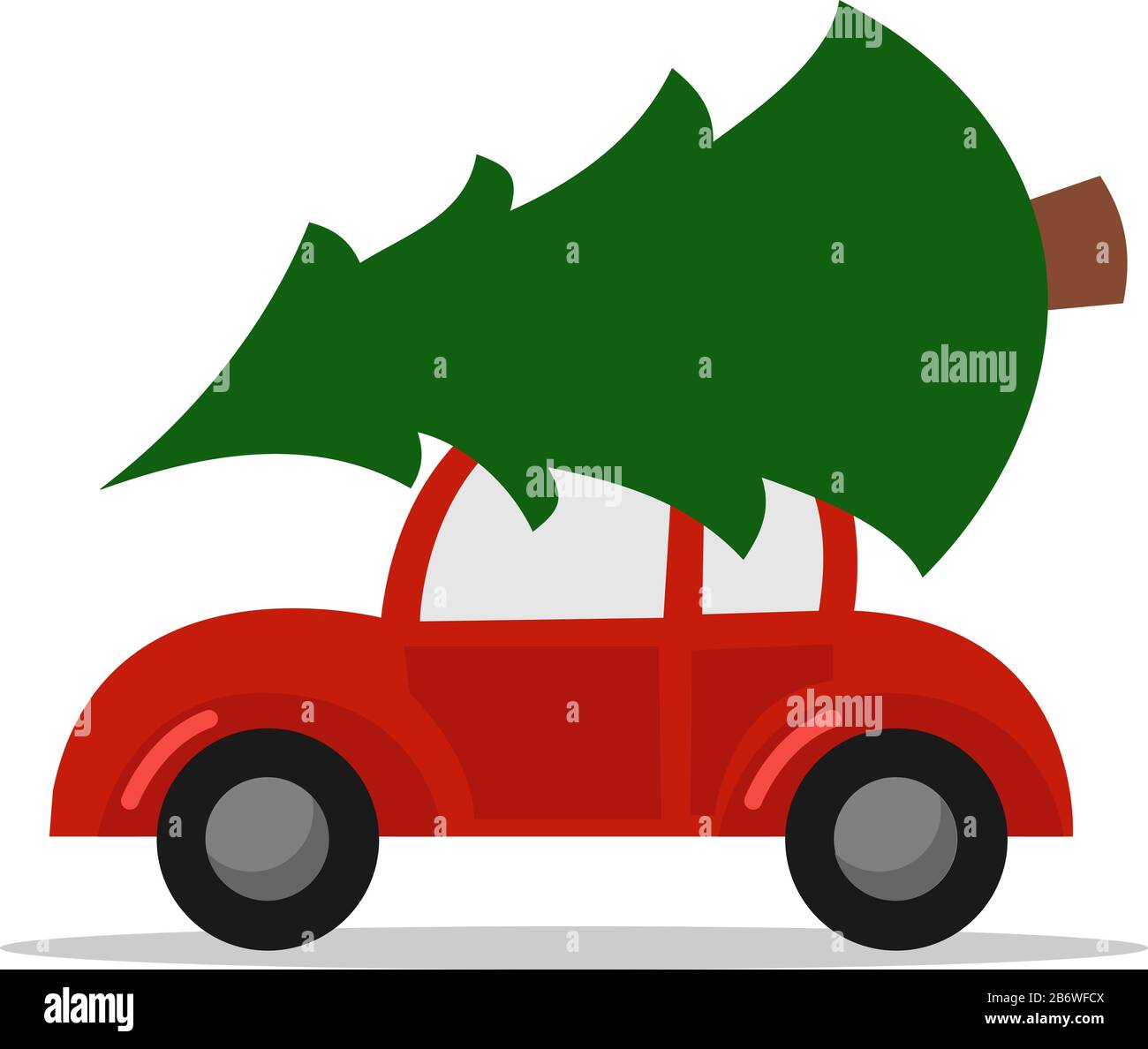Red car with tree on roof, illustration, vector on white background ...