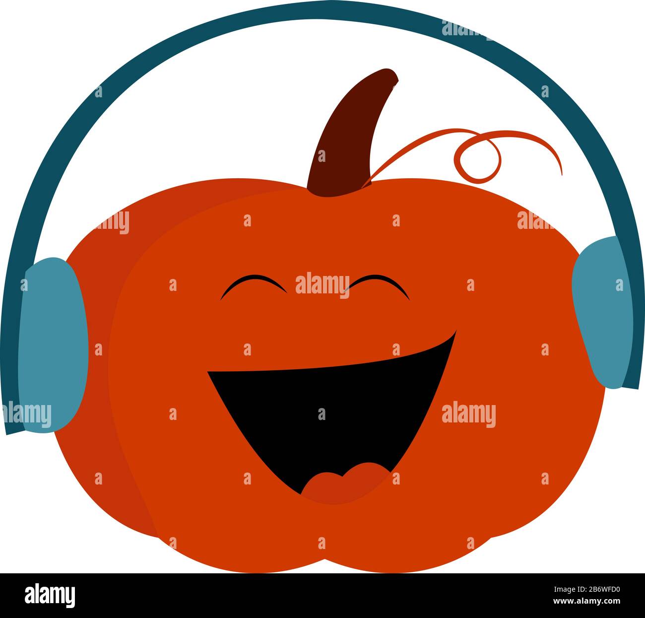 Pumpkin with headphones, illustration, vector on white background Stock ...