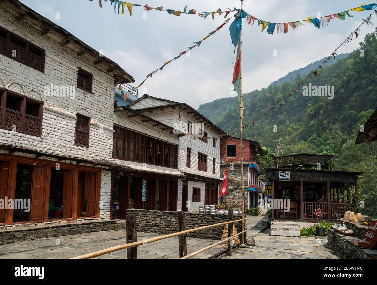 Birethanti village at the start of Annapurna trek in Nepal Stock Photo ...