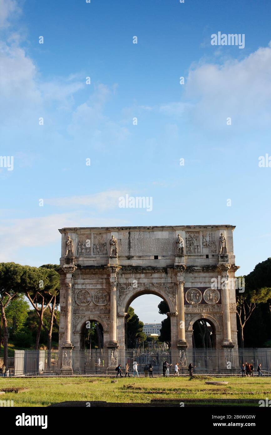 Arch of Constantine with the blue sky and clouds near the Colosseum in ...