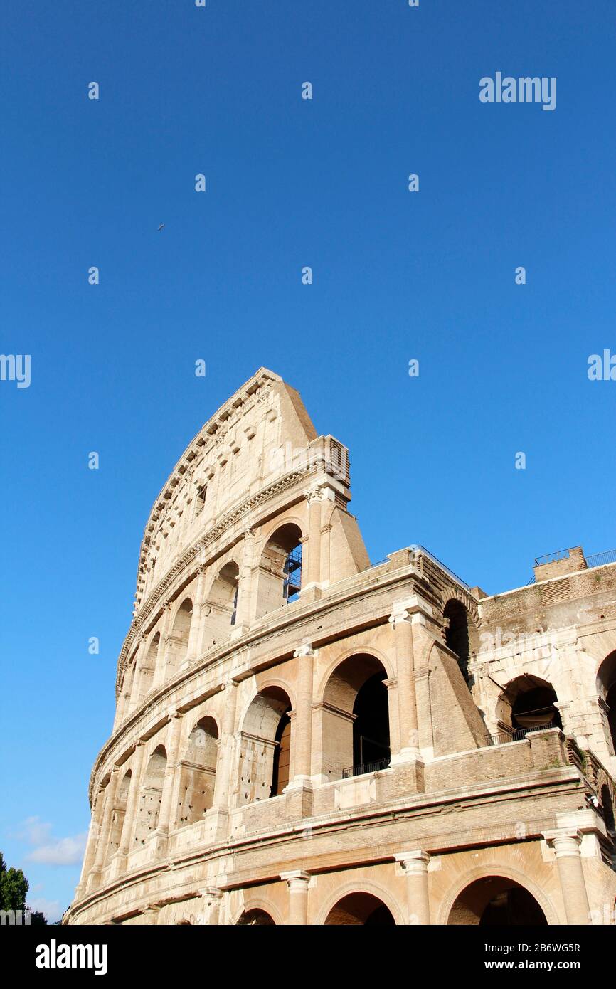 The exterior facade of the Colosseum or Coliseum with the arches ...