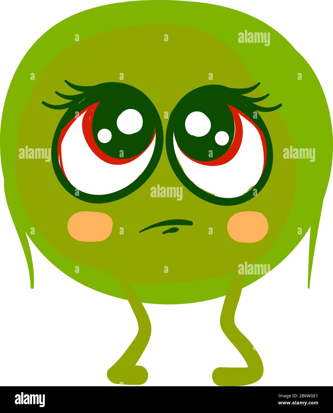 Sad green pea, illustration, vector on white background Stock Vector ...
