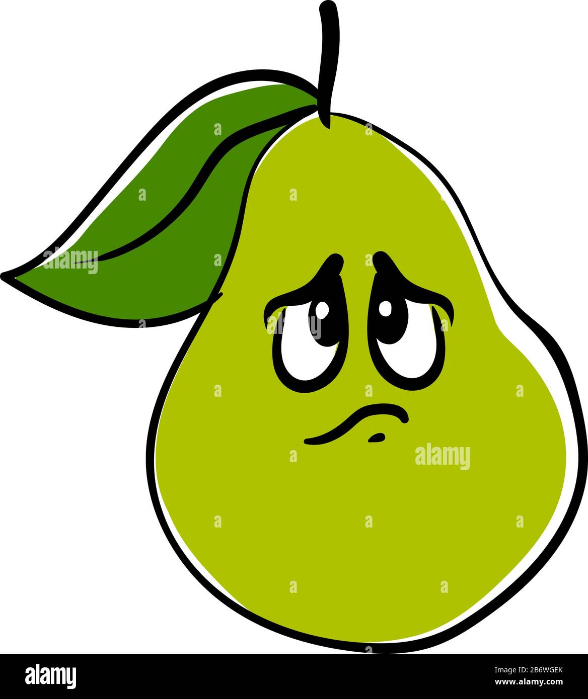 Sad green pear, illustration, vector on white background Stock Vector ...