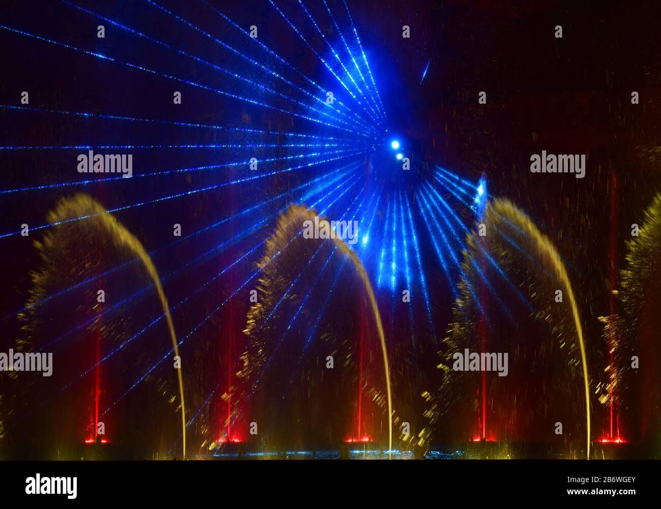 Colorful water fountains. Beautiful laser and fountains show. Large ...