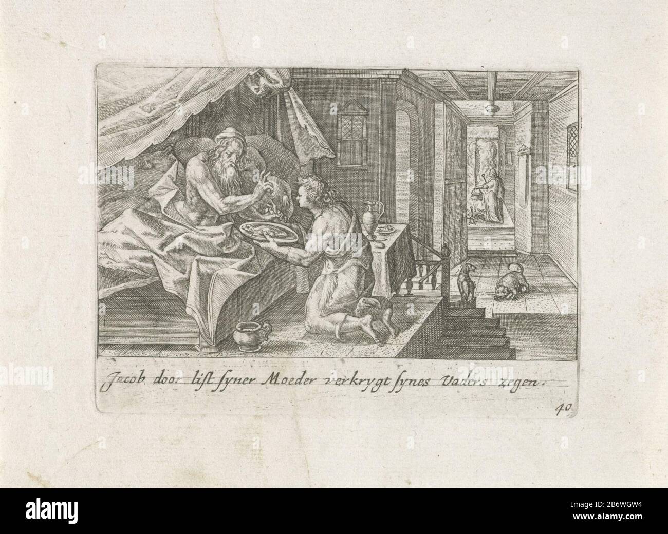 Isaak zegent Jakob Liber Genesis (serietitel) Isaac lying on bed and ...