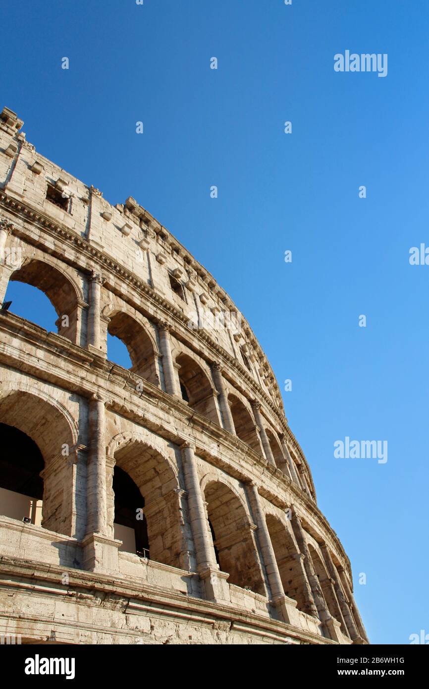 The exterior facade of the Colosseum or Coliseum with the arches ...