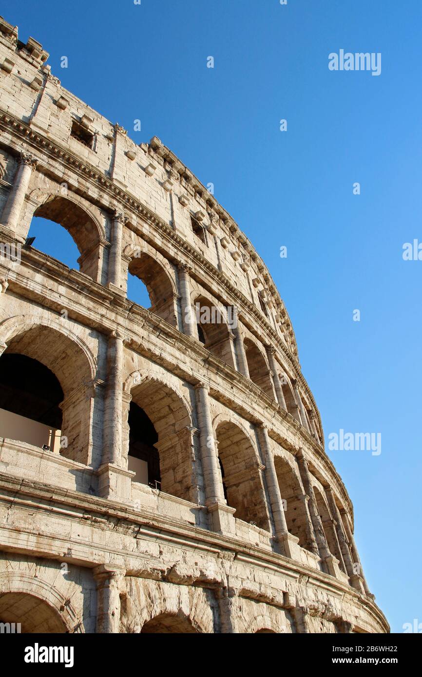 The exterior facade of the Colosseum or Coliseum with the arches ...