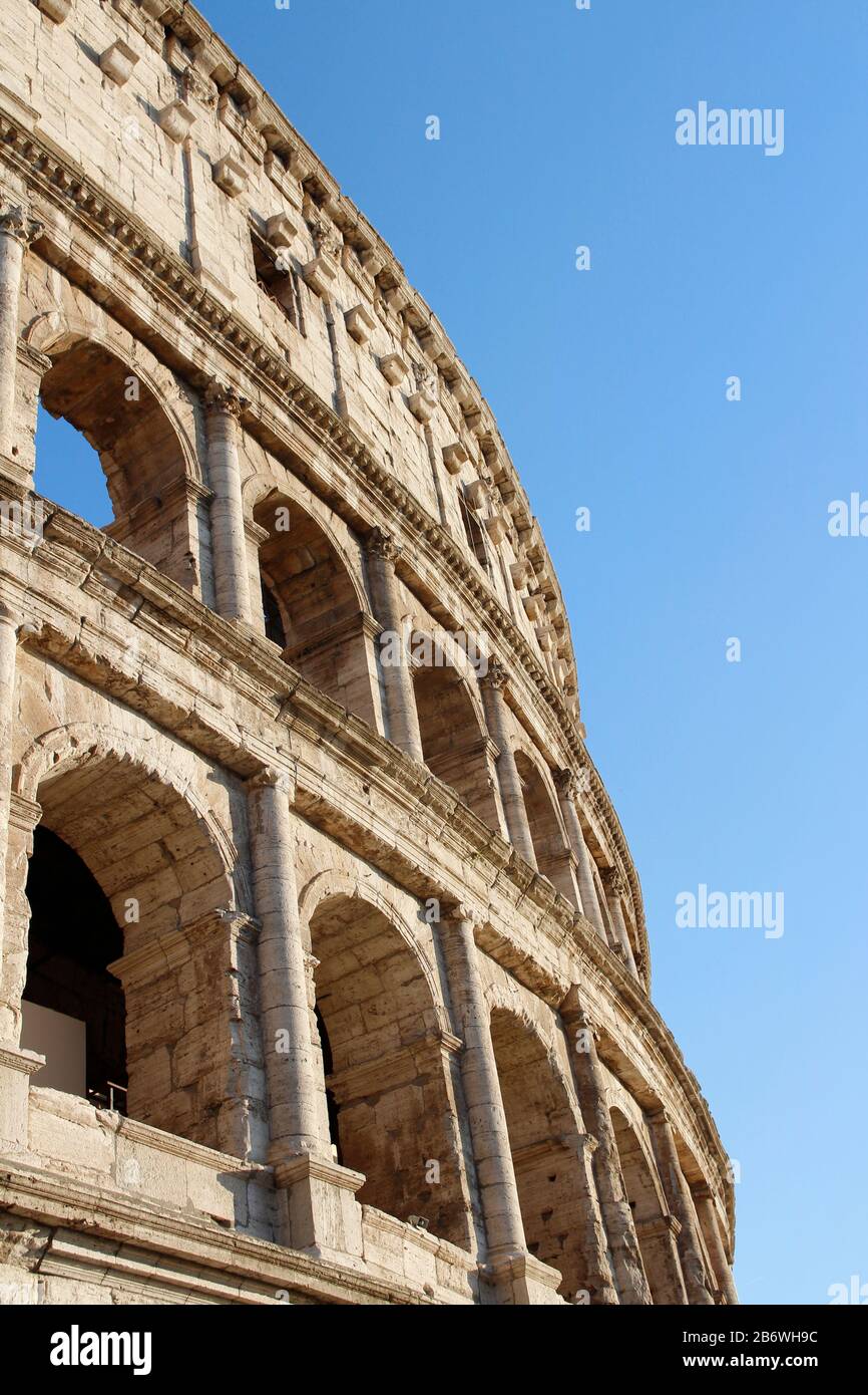 The exterior facade of the Colosseum or Coliseum with the arches ...