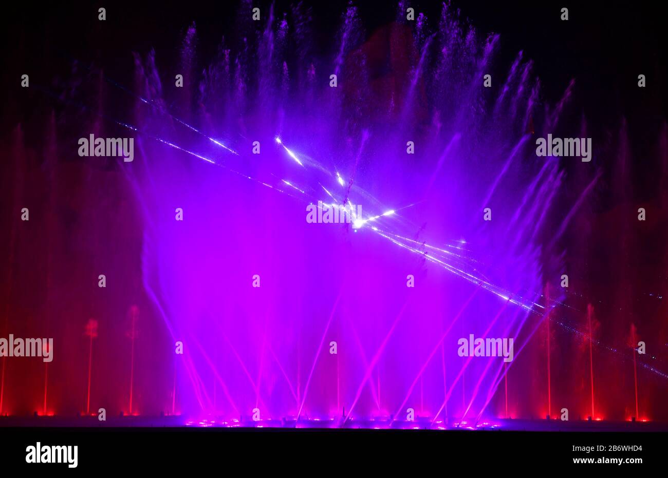 Colorful water fountains. Beautiful laser and fountains show. Large ...