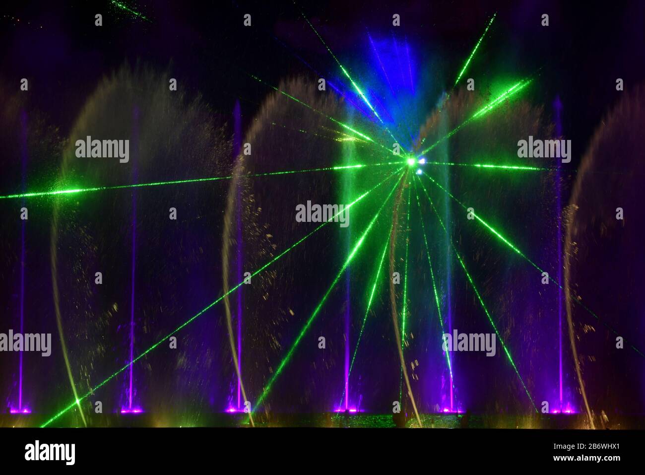 Colorful water fountains. Beautiful laser and fountains show. Large ...