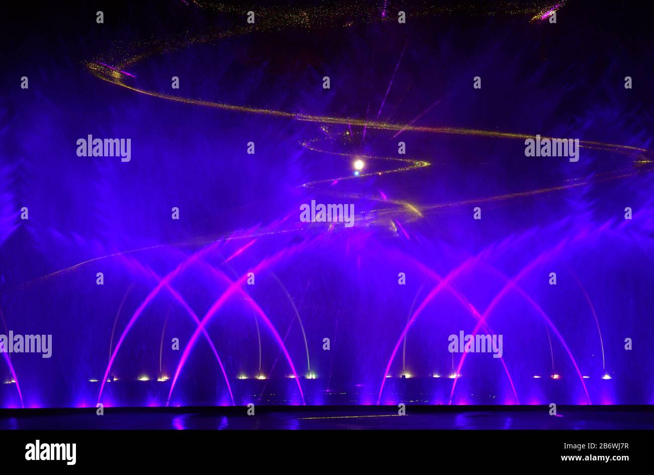 Colorful water fountains. Beautiful laser and fountains show. Large ...