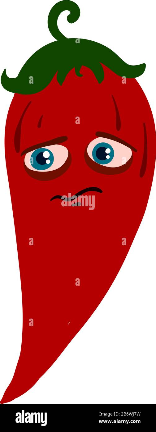 Sad hot red pepper, illustration, vector on white background Stock ...