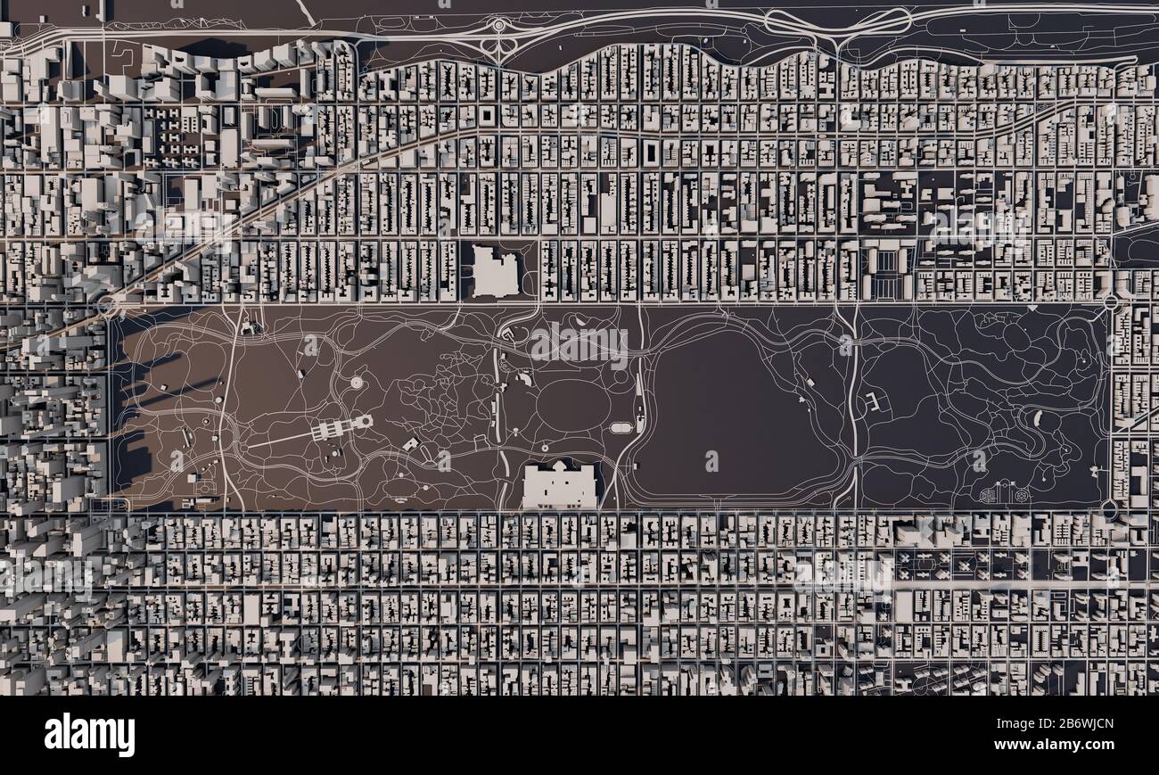 New York city map 3D Rendering. Aerial satellite view Stock Photo - Alamy