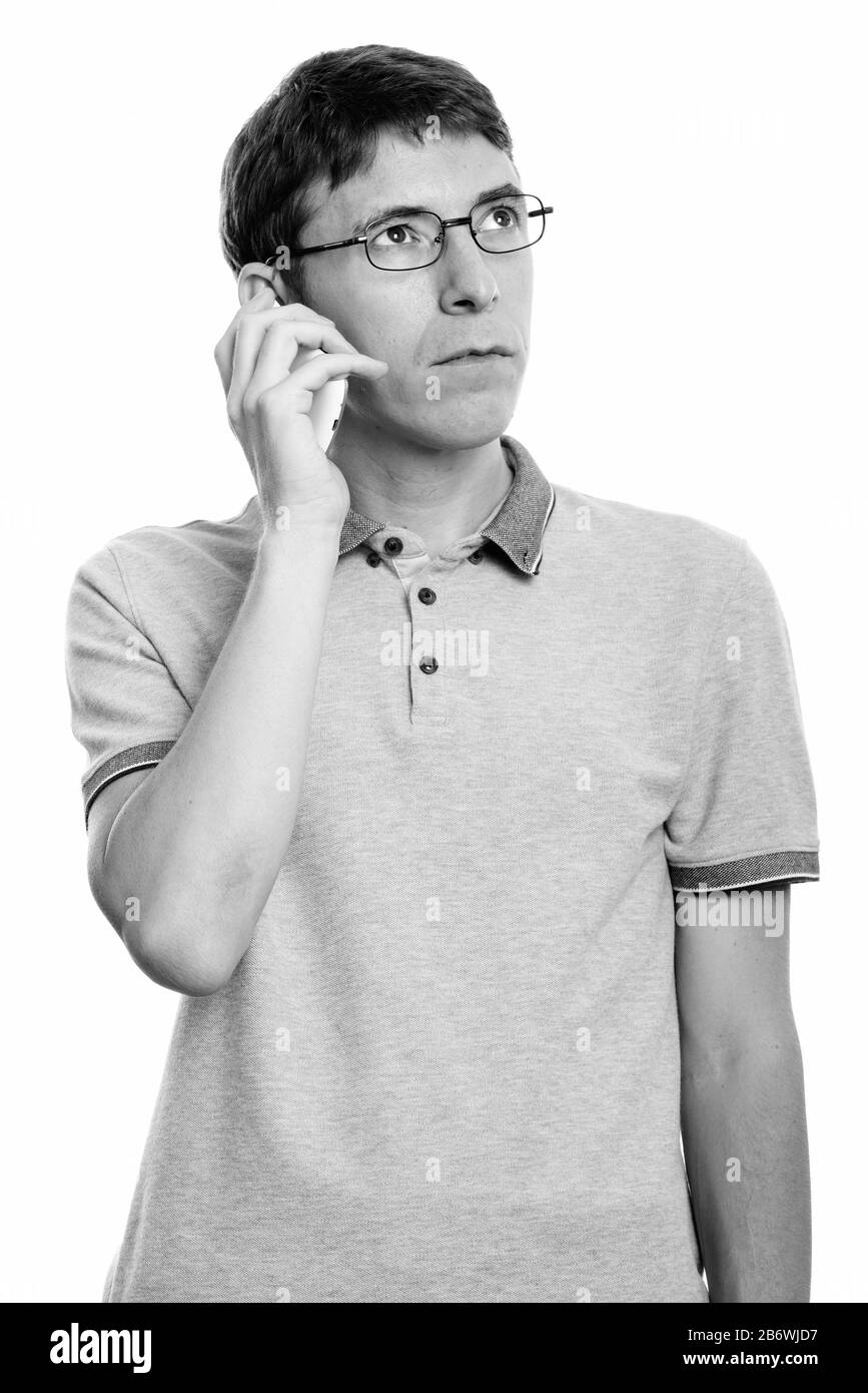 Portrait caucasian man talking on Black and White Stock Photos & Images ...