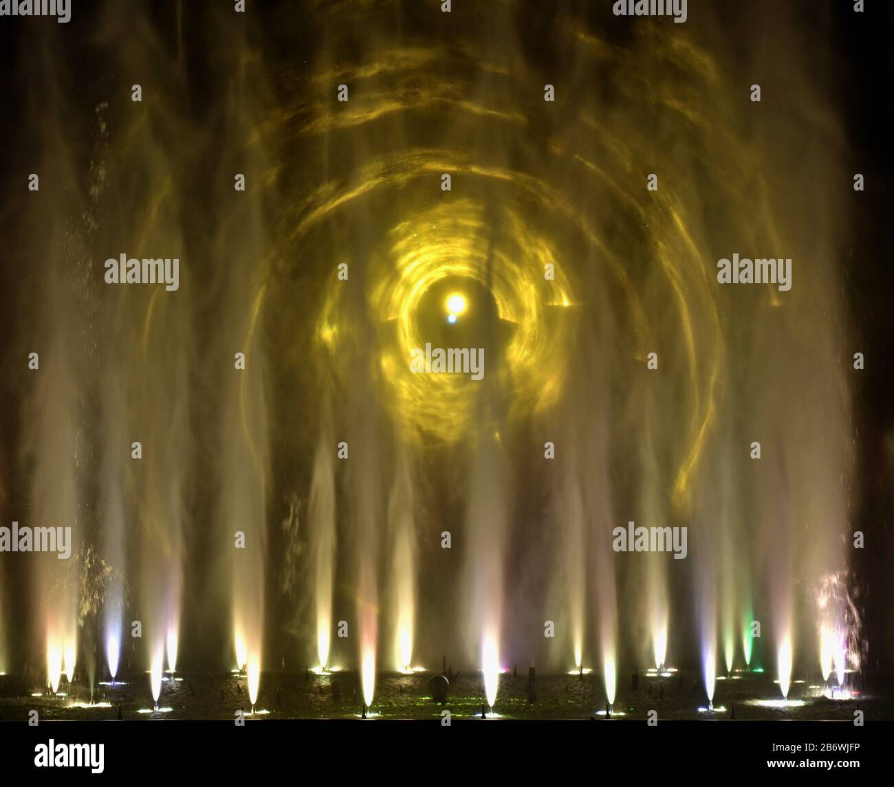 Colorful water fountains. Beautiful laser and fountains show. Large ...