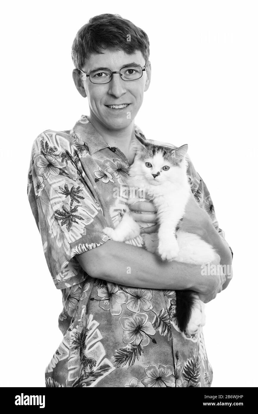 Man holding cat Black and White Stock Photos & Images - Alamy