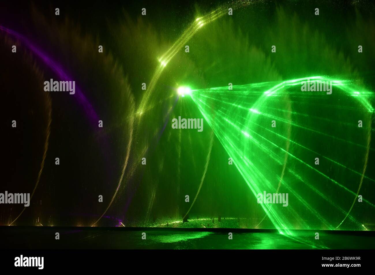 Colorful water fountains. Beautiful laser and fountains show. Large ...