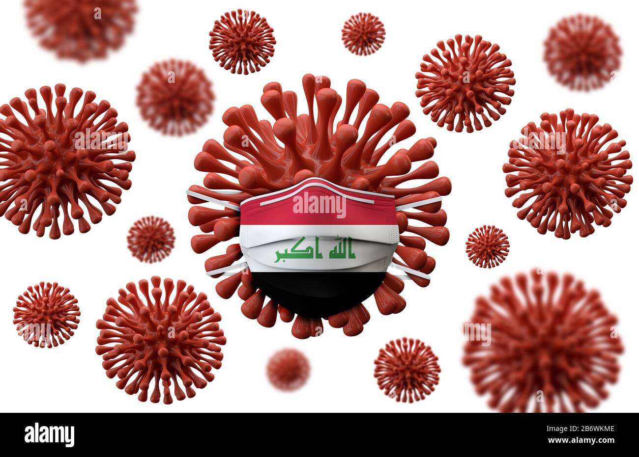 Iraq flag protective mask on a virus bacteria. 3D Render Stock Photo ...