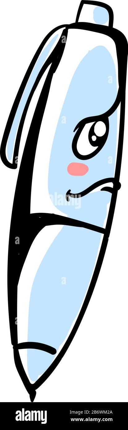 Blue sad pen, illustration, vector on white background Stock Vector ...