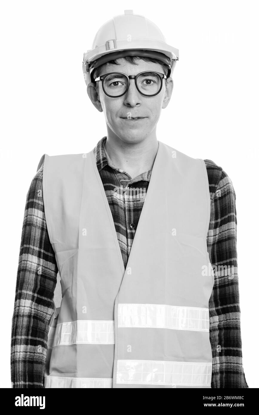 Portrait of man construction worker with eyeglasses Stock Photo - Alamy