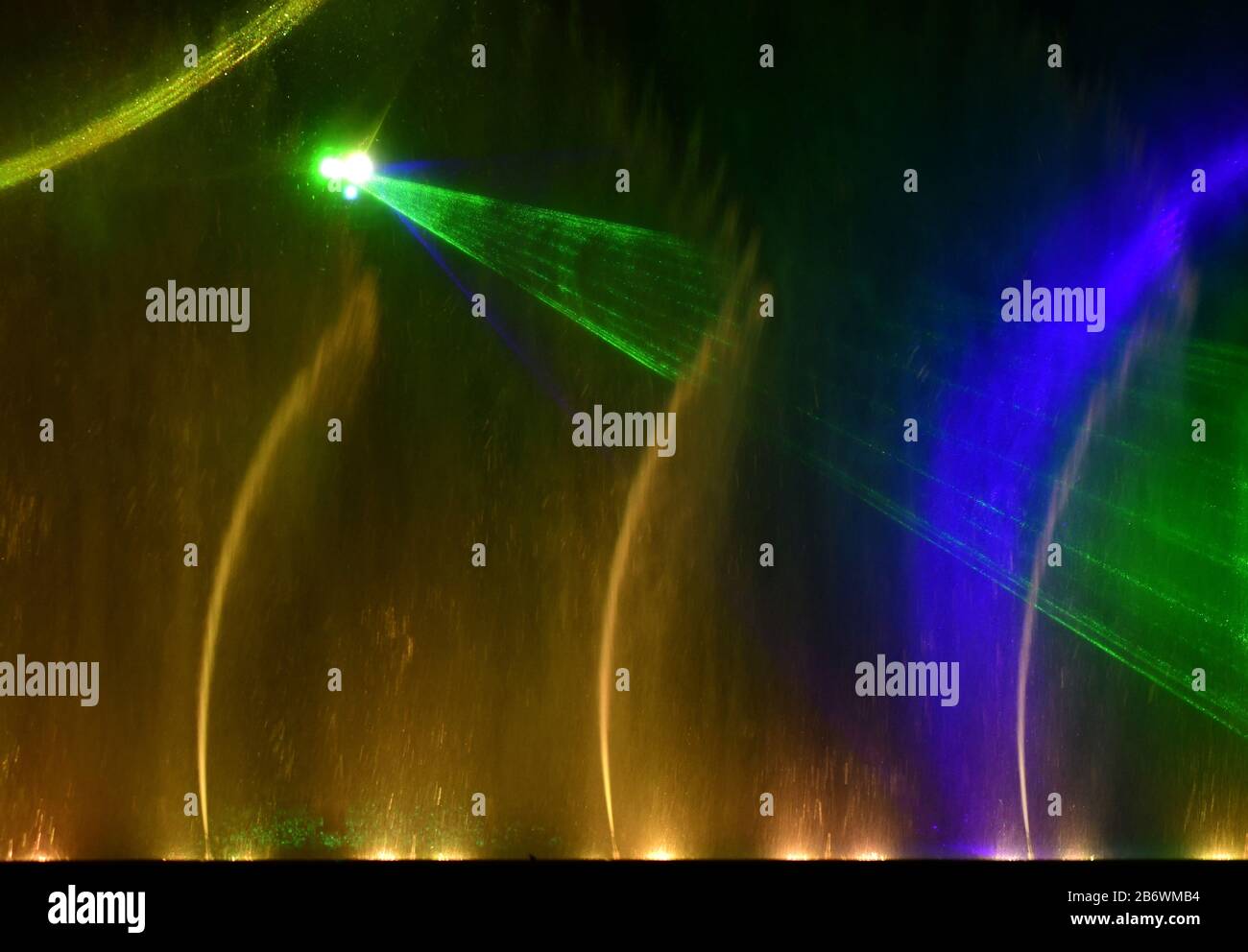 Colorful water fountains. Beautiful laser and fountains show. Large ...