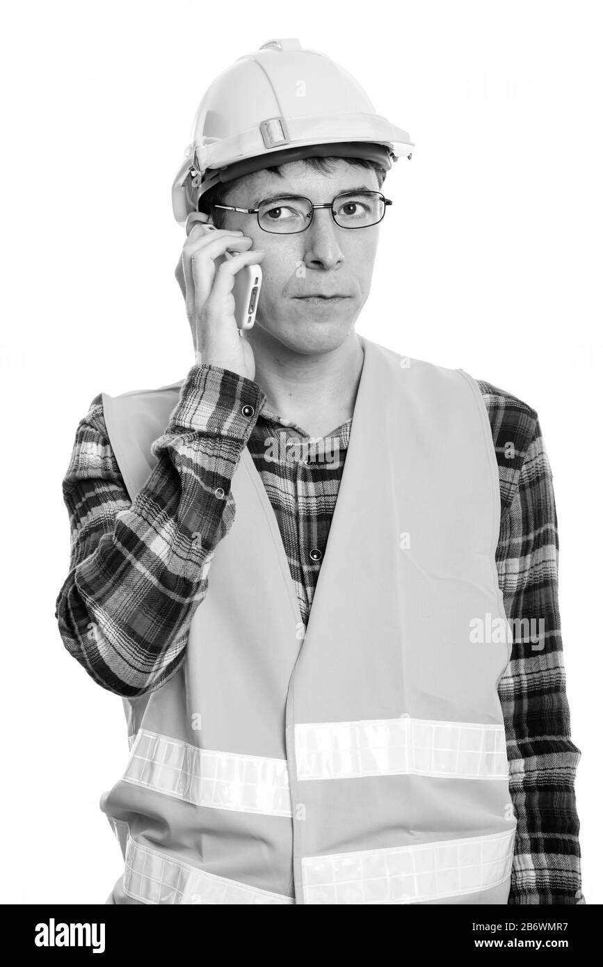 Construction worker using smartphone on hi-res stock photography and ...