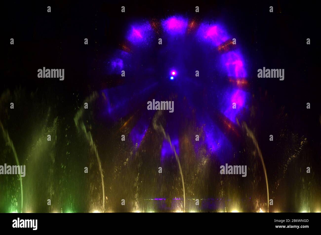 Colorful water fountains. Beautiful laser and fountains show. Large ...