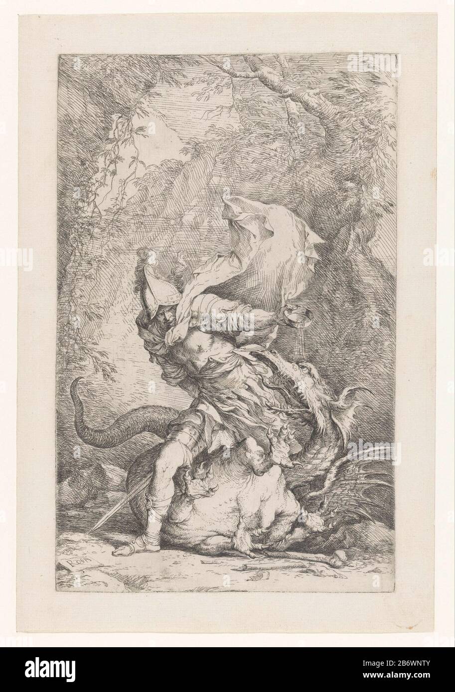 Jason en de draak Jason casting the charm of Medea out over the dragon ...