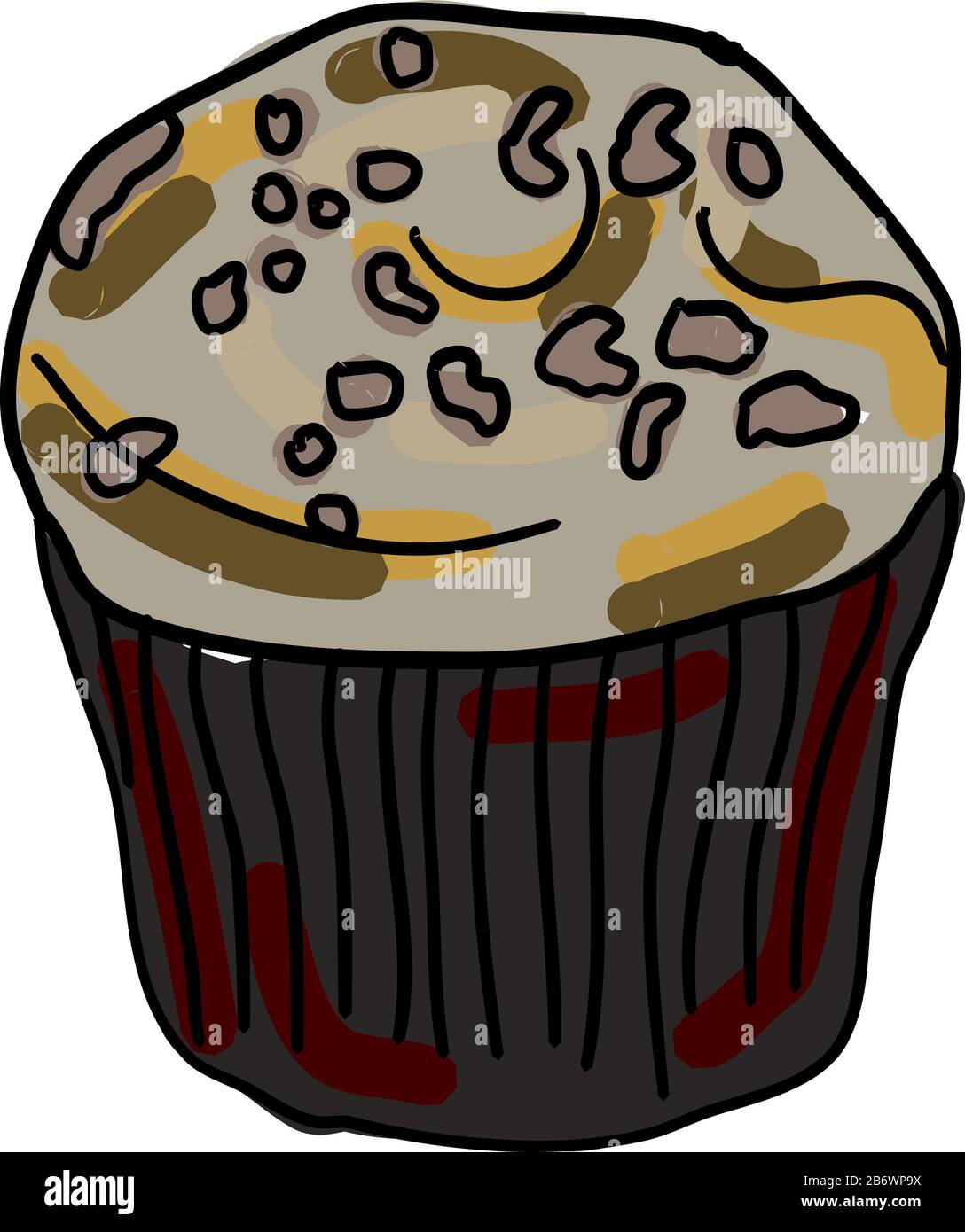 Chocolate cupcake drawing, illustration, vector on white background ...