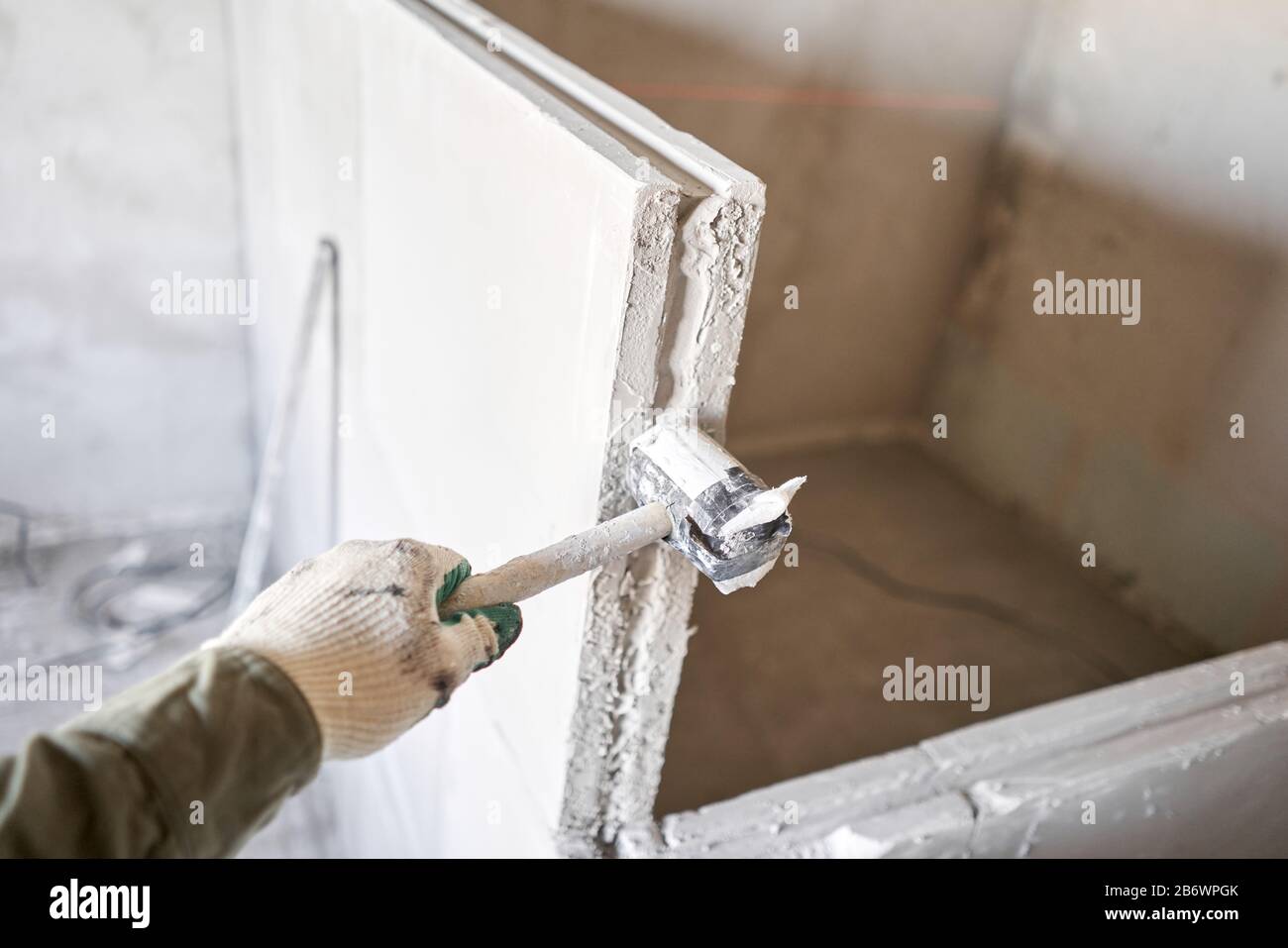 Tools on Gypsum plate. Construction of internal walls in the apartment ...