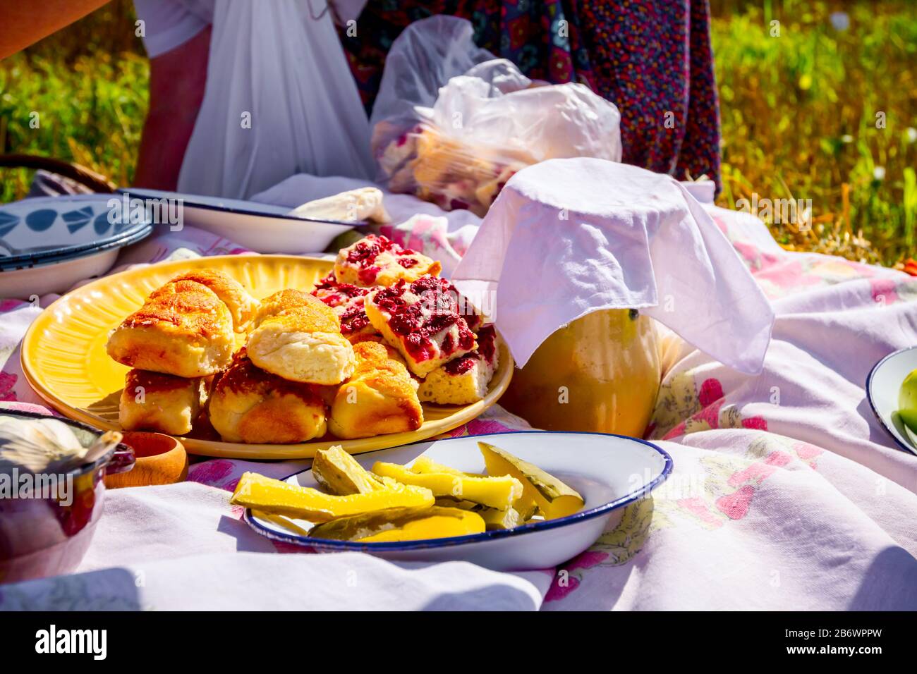 Traditional meal, breakfast in open at the time of harvest Stock Photo ...