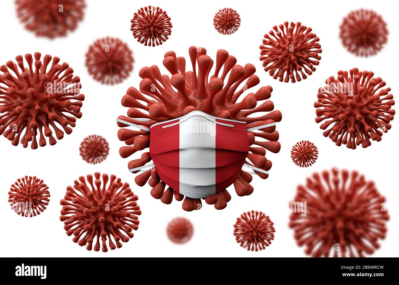 Peru flag protective mask on a virus bacteria. 3D Render Stock Photo ...