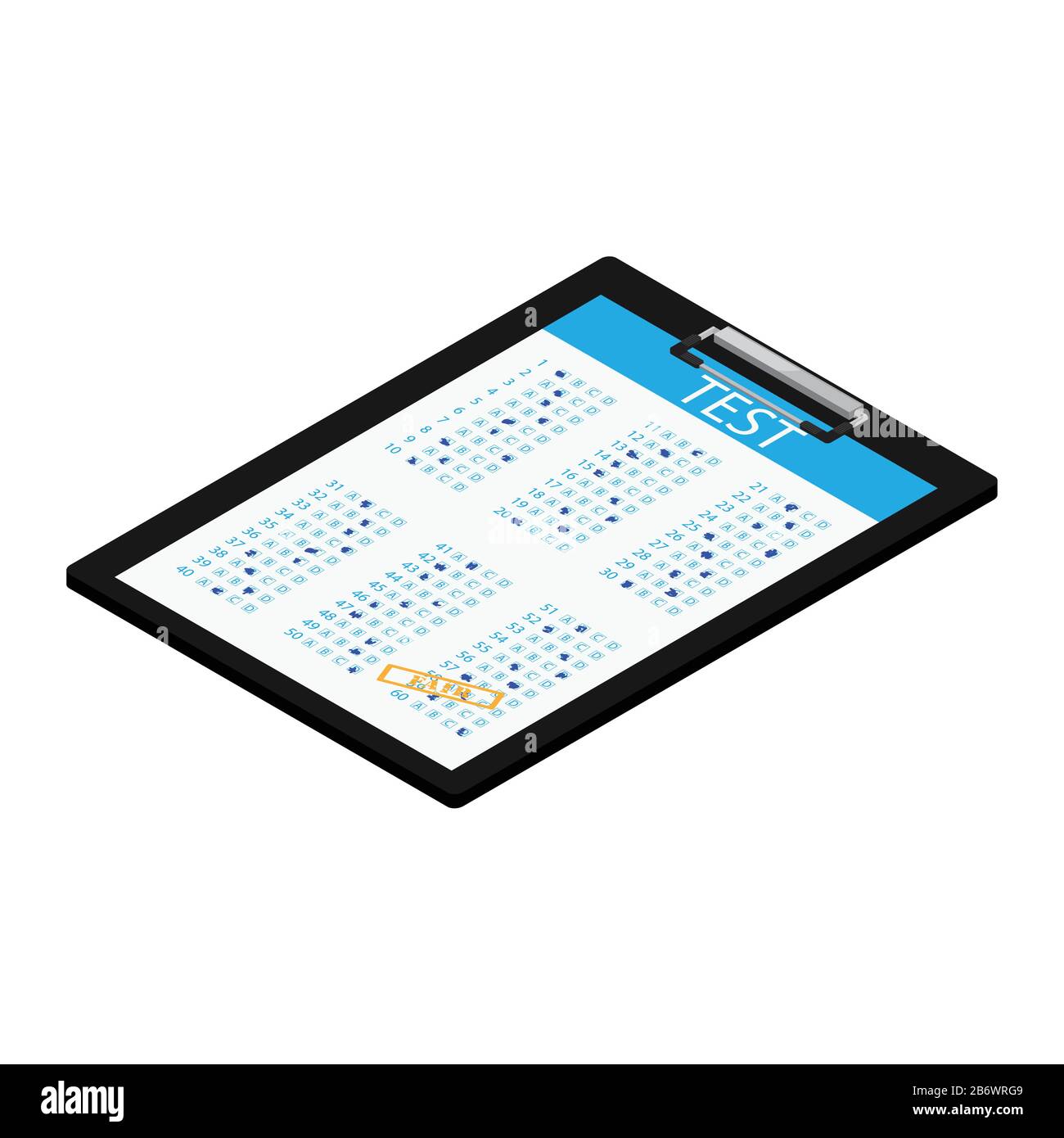 Vector illustration isometric test, exam paper on clipboard. Exam, or ...