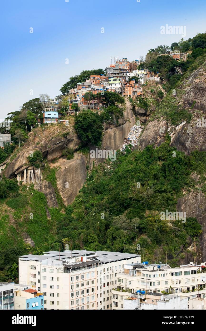 Brazil, Rio de Janeiro. Slum dwellings in Pavao Pavaozinho favela just ...