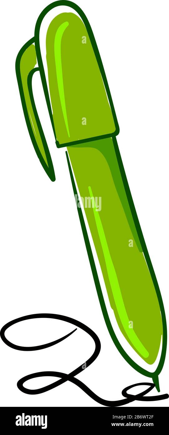 Green long pen, illustration, vector on white background Stock Vector ...