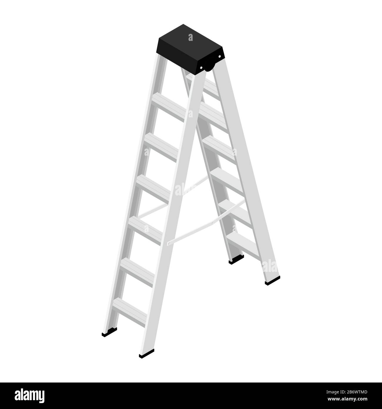 Metallic household steps. Isolated aluminum ladder vector. Ladder ...