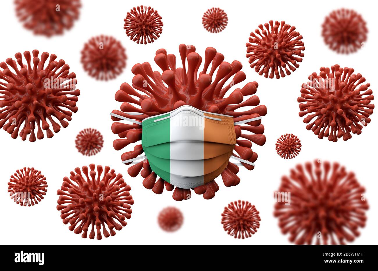 Ireland flag protective mask on a virus bacteria. 3D Render Stock Photo ...
