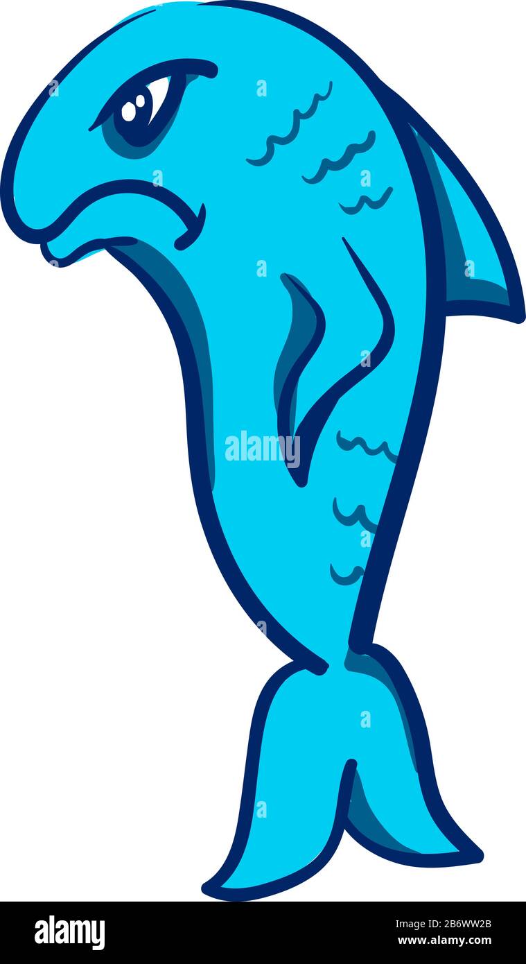 Angry blue fish, illustration, vector on white background Stock Vector ...