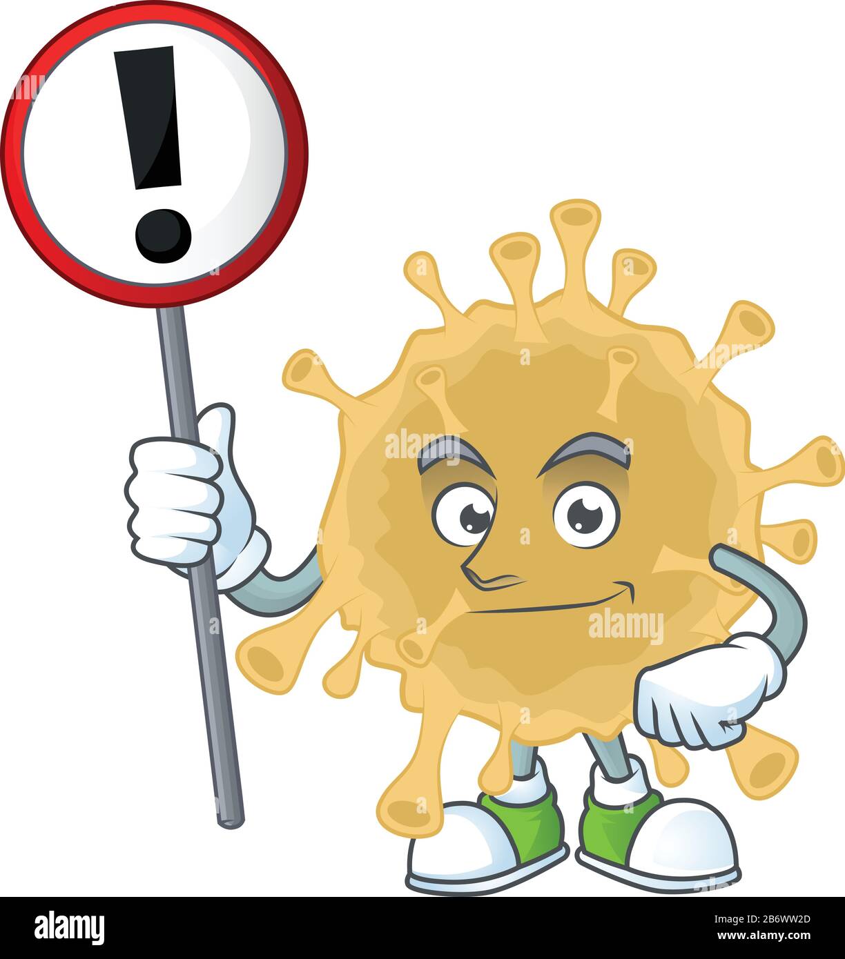 Smiling cartoon design of coronavirus particle with a sign Stock Vector ...