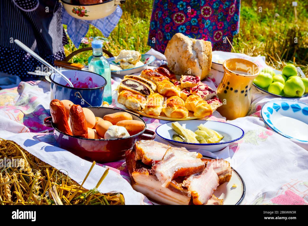 Traditional meal, breakfast in open at the harvest time Stock Photo - Alamy