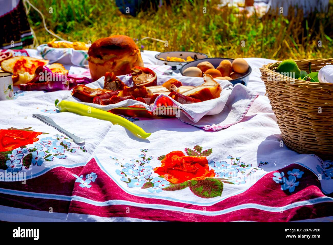 Traditional meal, breakfast in open at the time of harvest Stock Photo ...