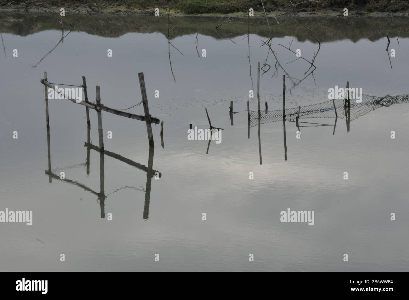 FISHING NET AND BAMBOO STICKS REFLECTION ABSTRACT PHOTOGRAPHY Stock ...