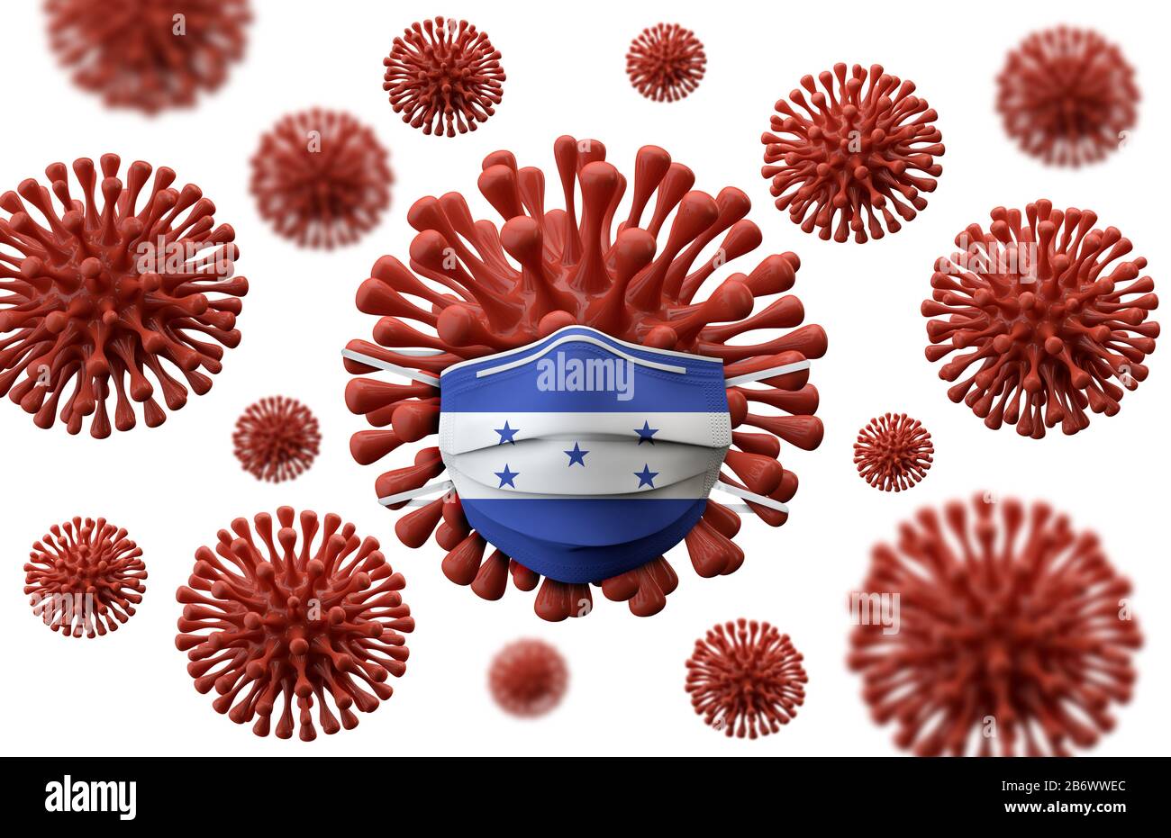 Honduras flag protective mask on a virus bacteria. 3D Render Stock ...