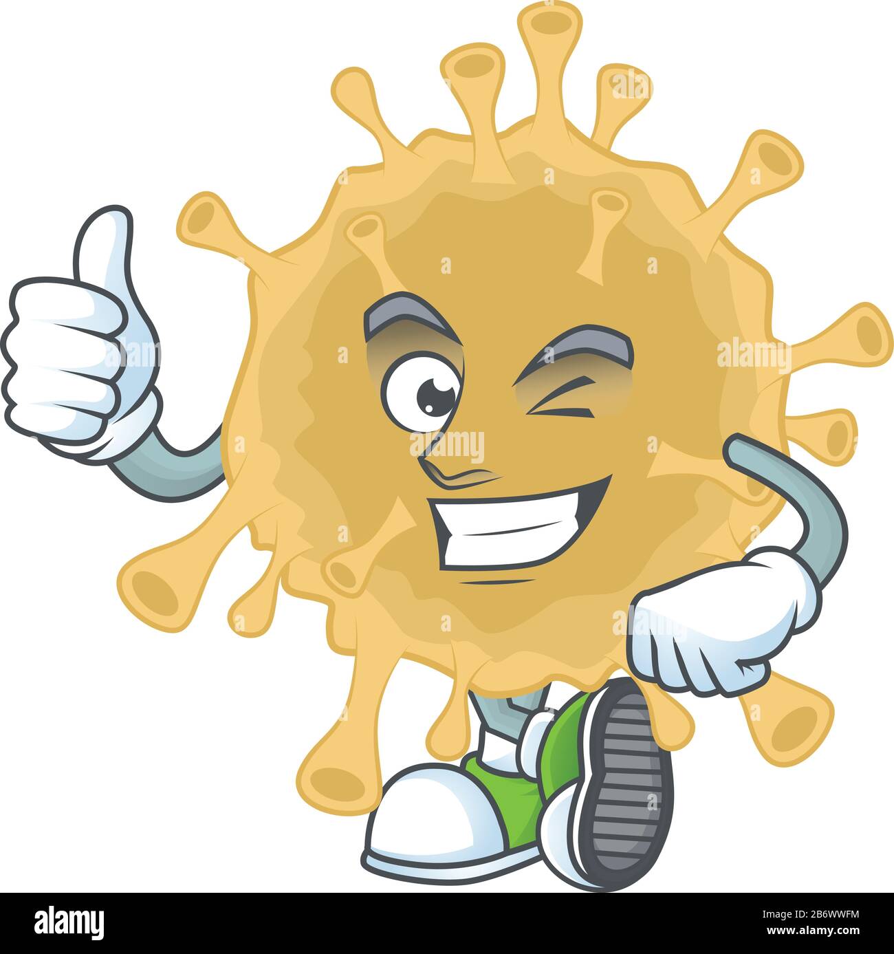 Coronavirus particle cartoon character making Thumbs up finger Stock ...
