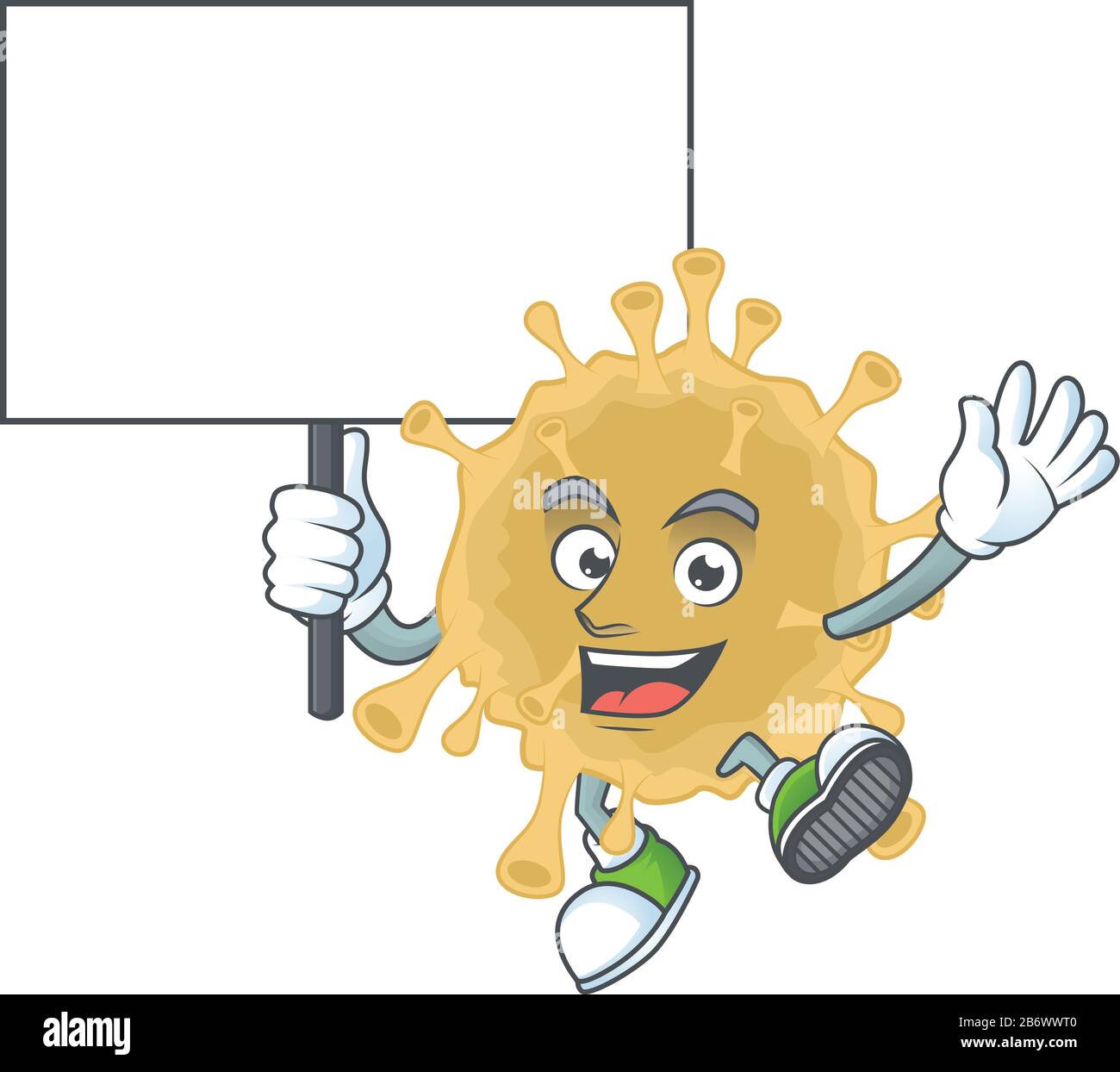 Sweet coronavirus particle cartoon character bring a board Stock Vector ...