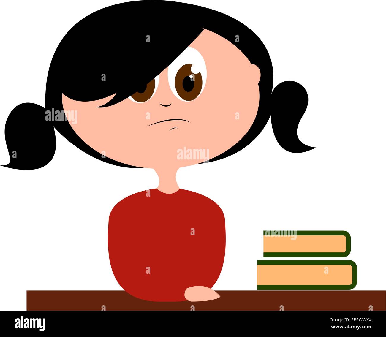 Sad school girl, illustration, vector on white background Stock Vector ...