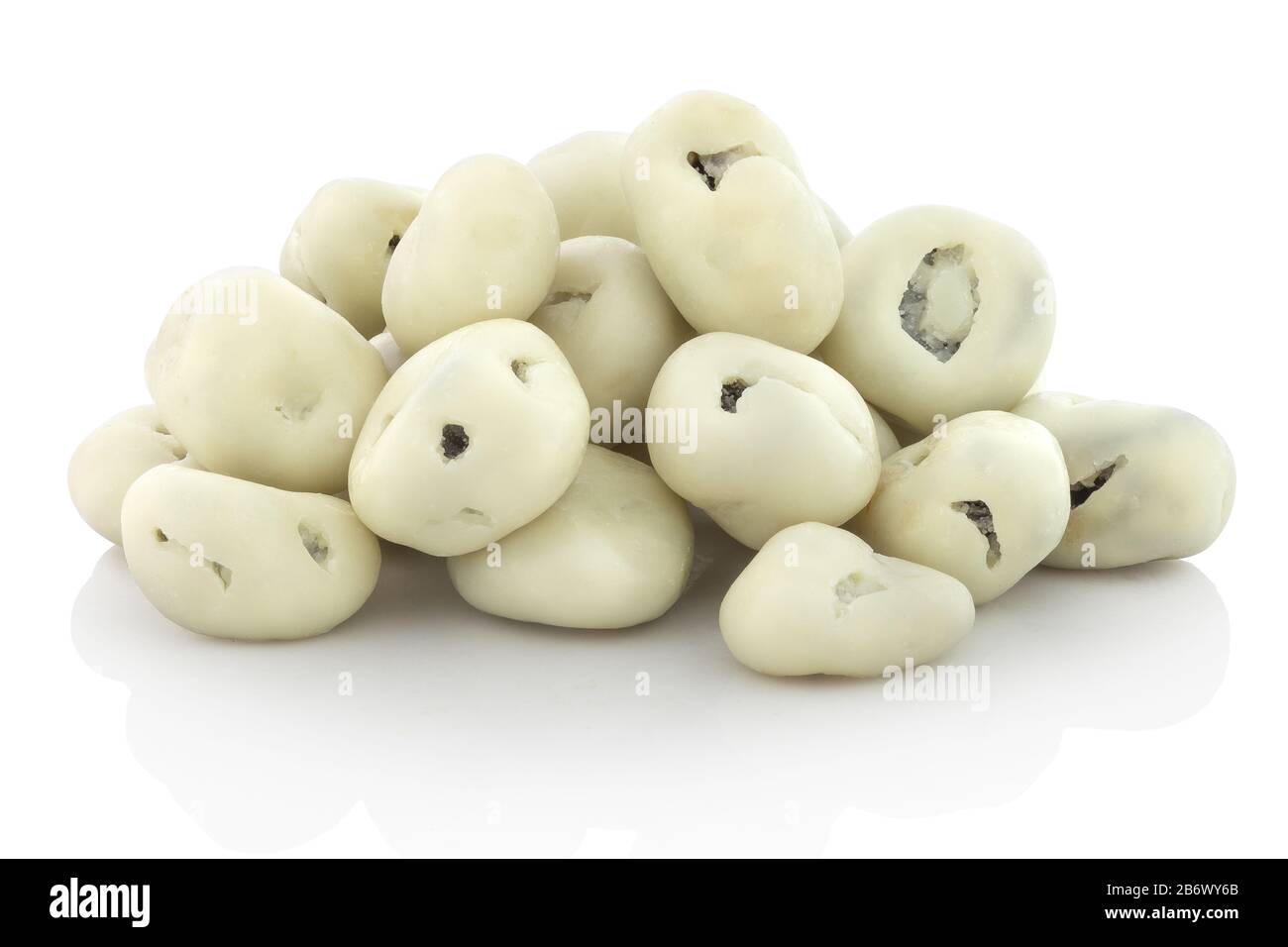 Raisins in white chocolate. Isolated on white background with shadow ...